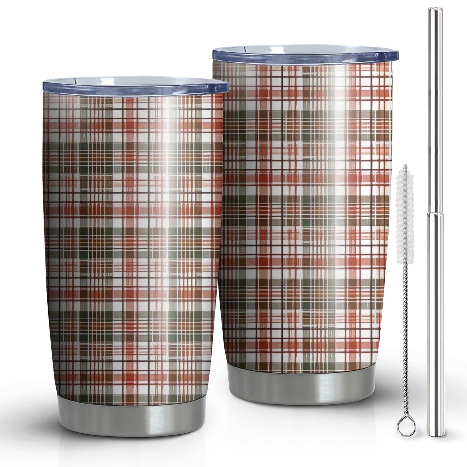 20oz Tumblers Red and Green Plaid Christmas Pattern Stainless Steel ...