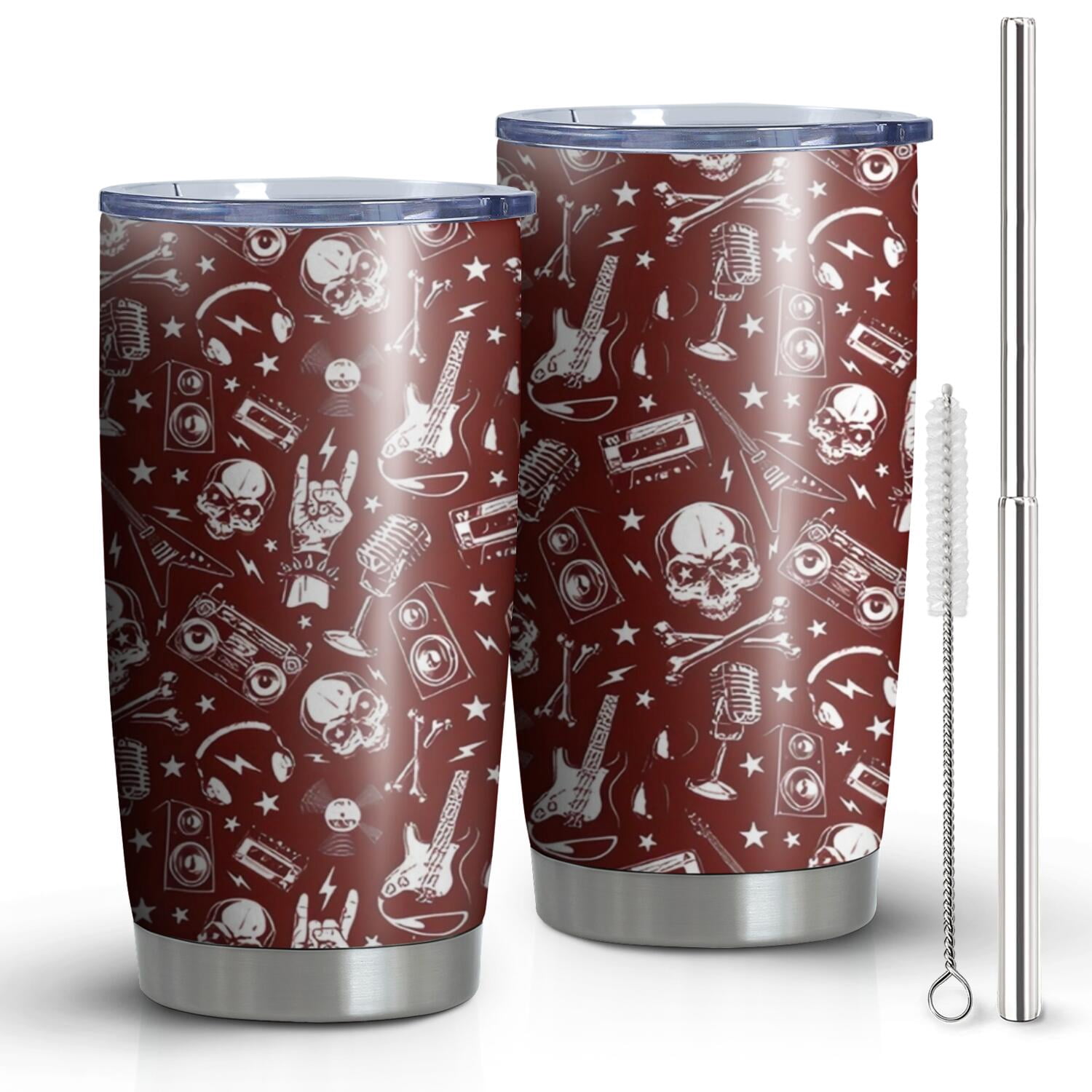 20oz Tumblers Red Skull Guitar Music Pattern Stainless Steel Vacuum ...