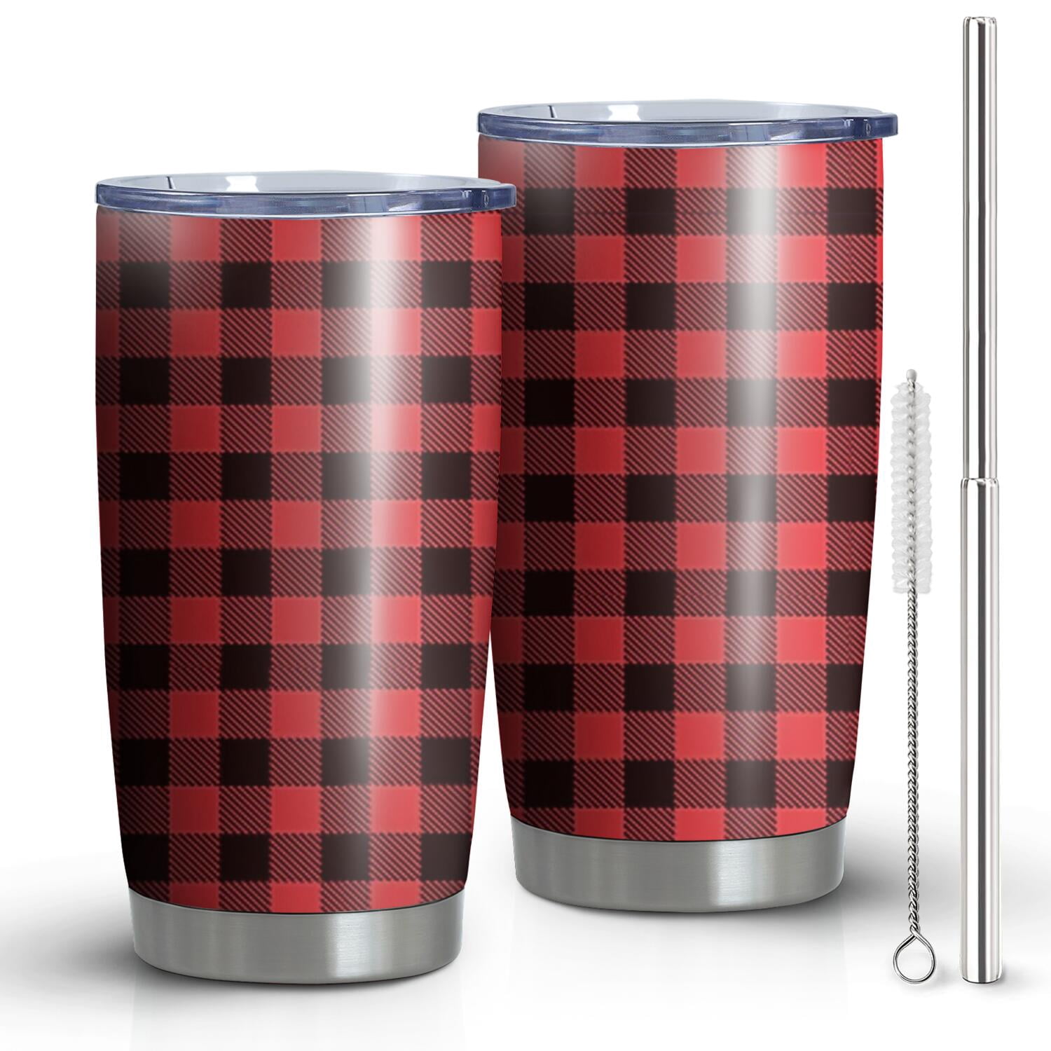20oz Tumblers Red and White Checkered Pattern Stainless Steel Vacuum ...