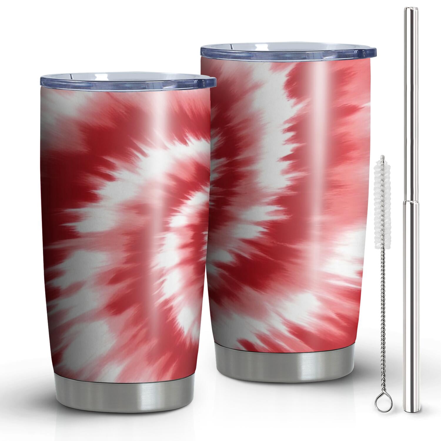 20oz Tumblers Red White Tie Dye Spiral Pattern Stainless Steel Vacuum ...
