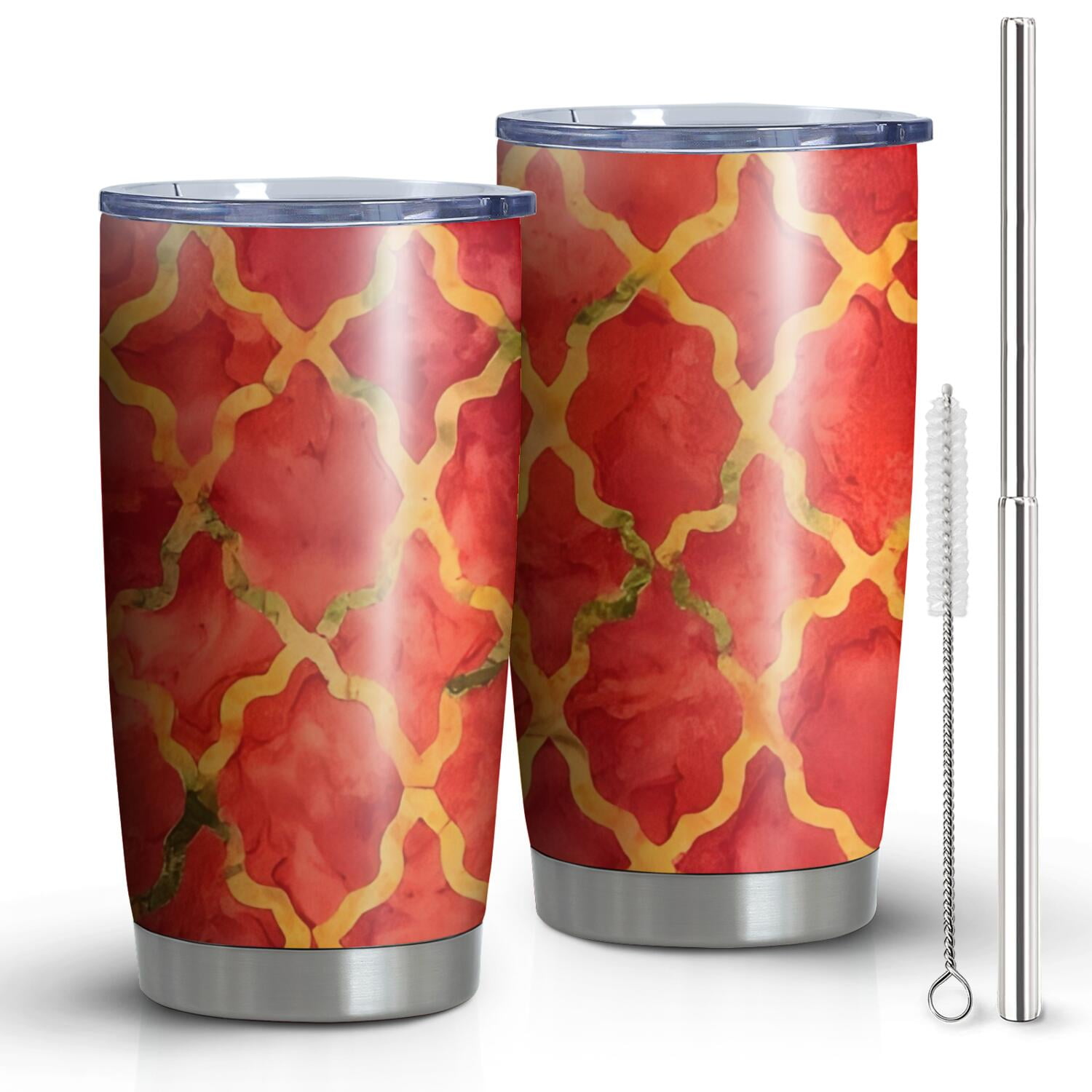 20oz Tumblers Red Yellow Checkered Pattern Stainless Steel Vacuum ...