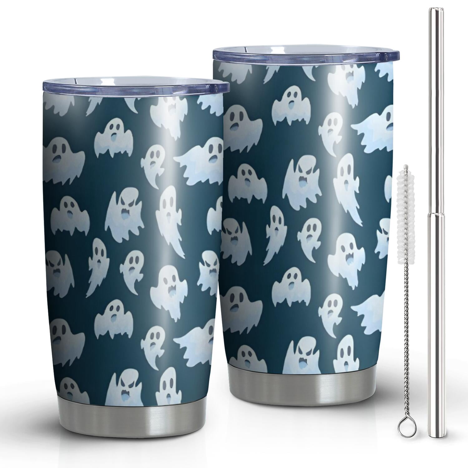 20oz Tumblers Smiling Ghosts Halloween Pattern Stainless Steel Vacuum ...