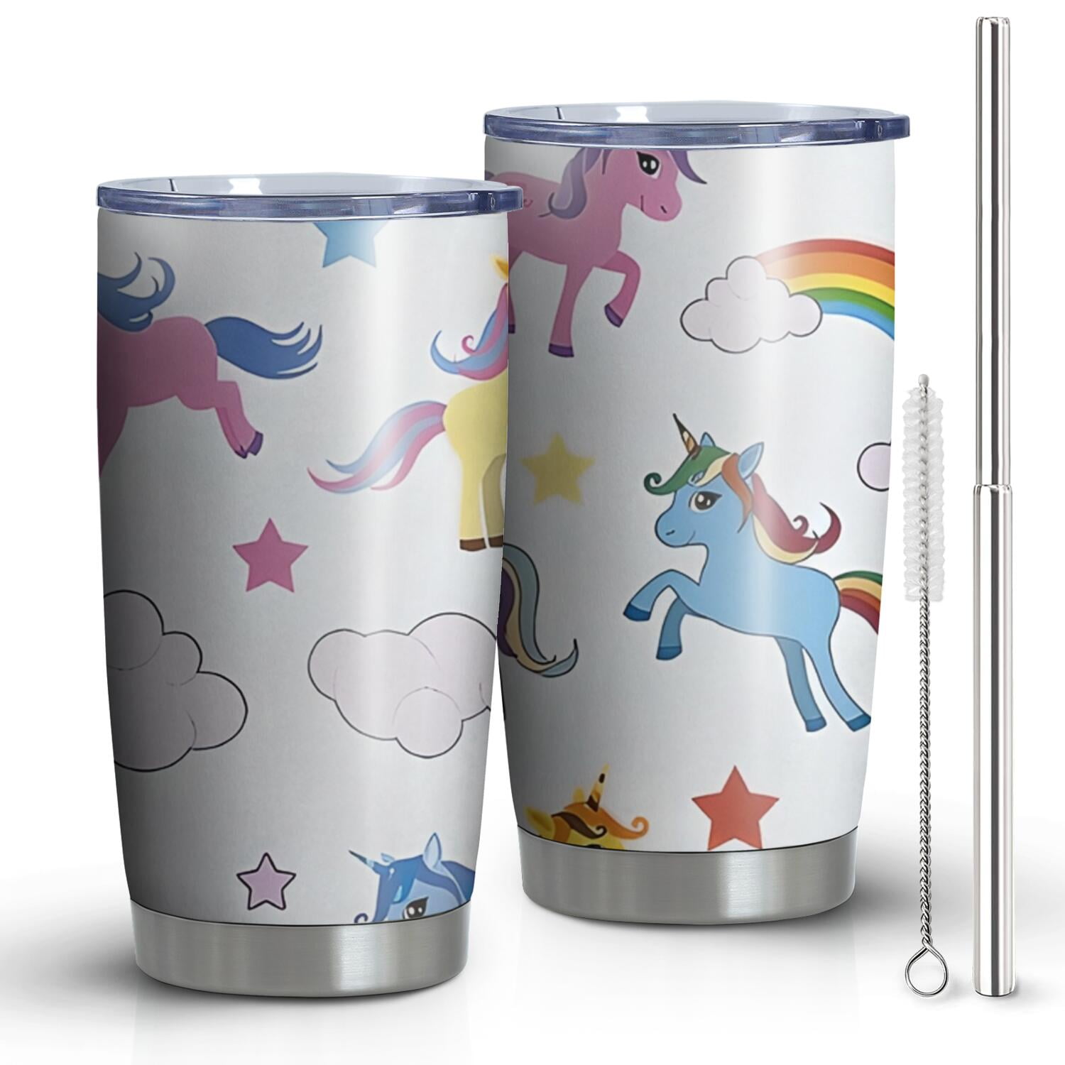 20oz Tumblers White Cartoon Unicorn Star Rainbow Cloud Pattern ...