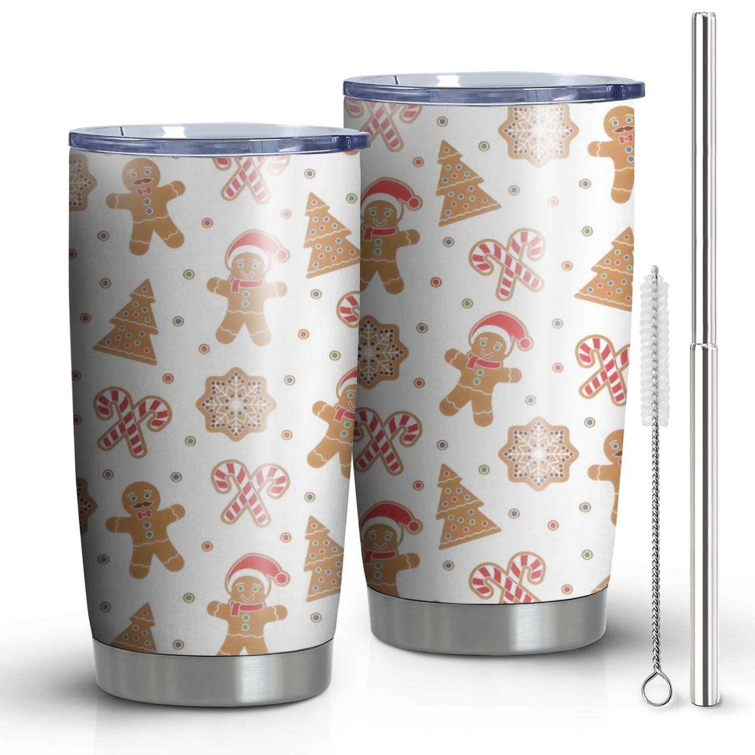 20oz Tumblers White Christmas Gingerbread Man Pattern Stainless Steel ...