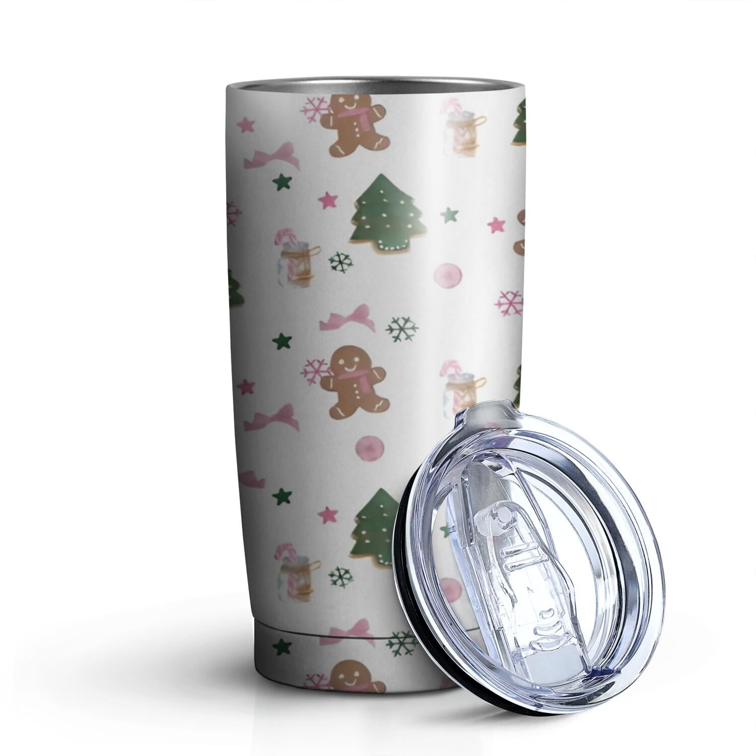 20oz Tumblers White Christmas Gingerbread Man Pattern Stainless Steel ...