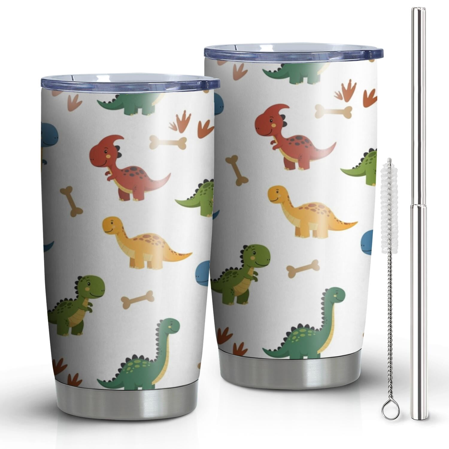 20oz Tumblers White Dinosaurs Bones Footprints Pattern Stainless Steel ...