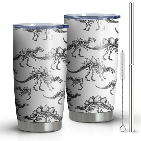 20oz Tumblers White Dinosaurs Skeletons Pattern Stainless Steel Vacuum ...