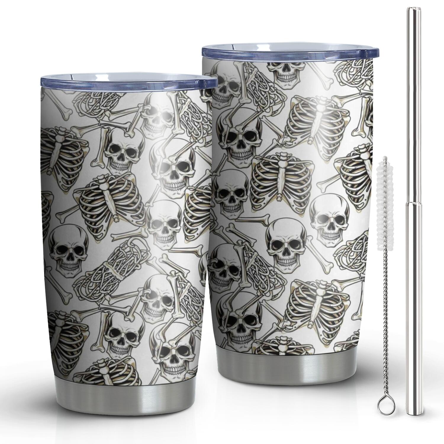 20oz Tumblers White Skull Bone Pattern Stainless Steel Vacuum Insulated ...