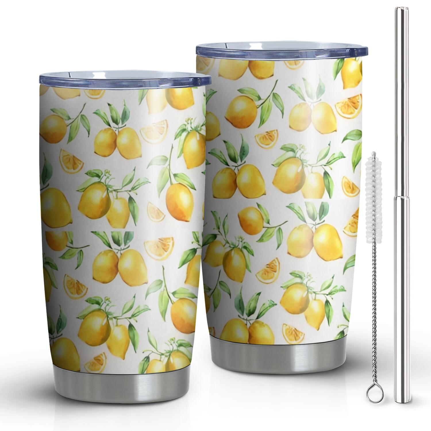 20oz Tumblers Yellow Lemon Fruit Slices White Pattern Stainless Steel ...