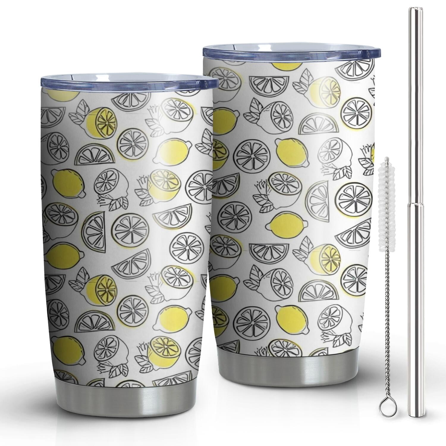 20oz Tumblers Yellow Lemon Fruit Slices White Pattern Stainless Steel ...