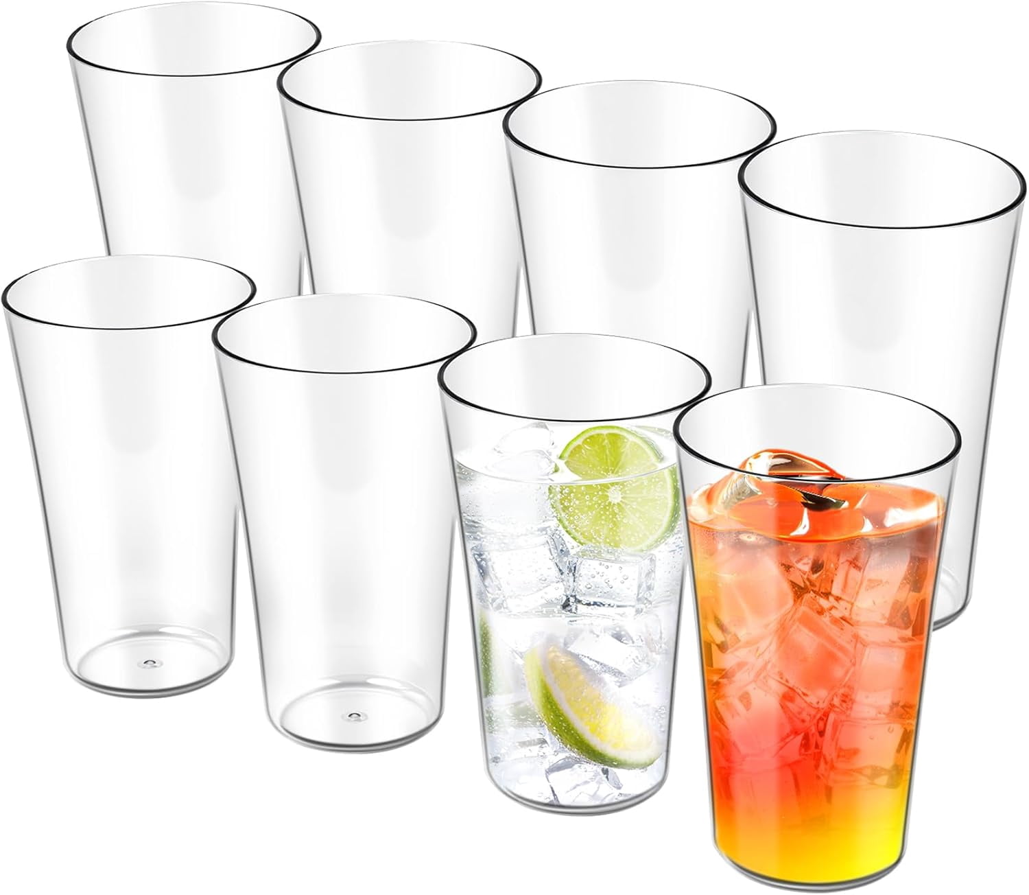 20oz Unbreakable Drinking Glasses (Set of 8), All-Clear Reusable ...