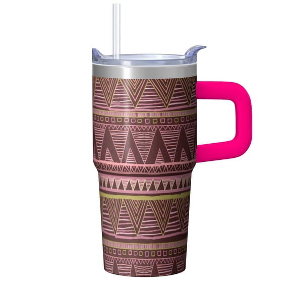 20oz Vacuum Cup Boho Style with Lid & Straw - Stainless Steel Double ...