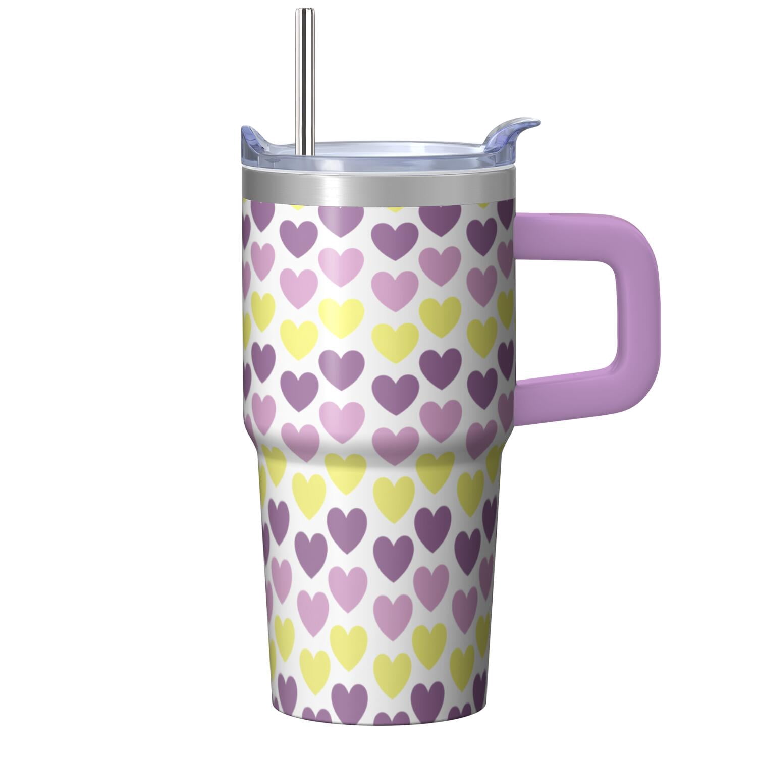 20oz Valentine's Day Tumbler Red White Heart with Handle Straw and Lid ...