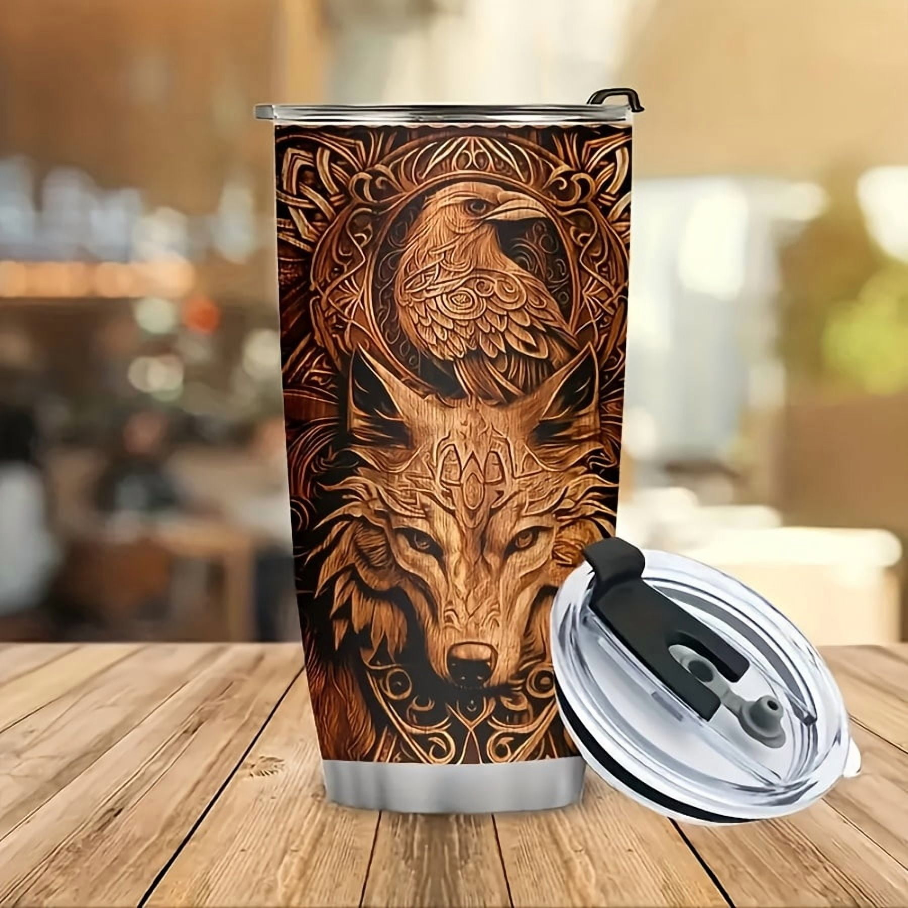 20oz Viking Themed Stainless Steel Insulated Tumbler with Straw, Lid ...