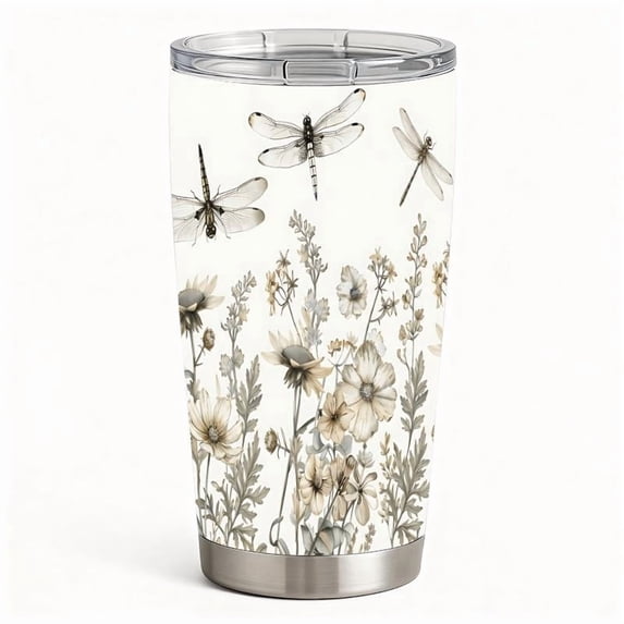20oz Vintage Dragonfly & Floral Meadow Stainless Steel Tumbler， Tumbler ...