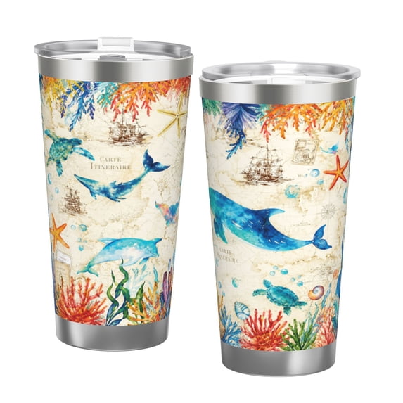 20oz Vintage Ocean Marine Life Dolphin Sea Turtle Coral Reef Insulated ...