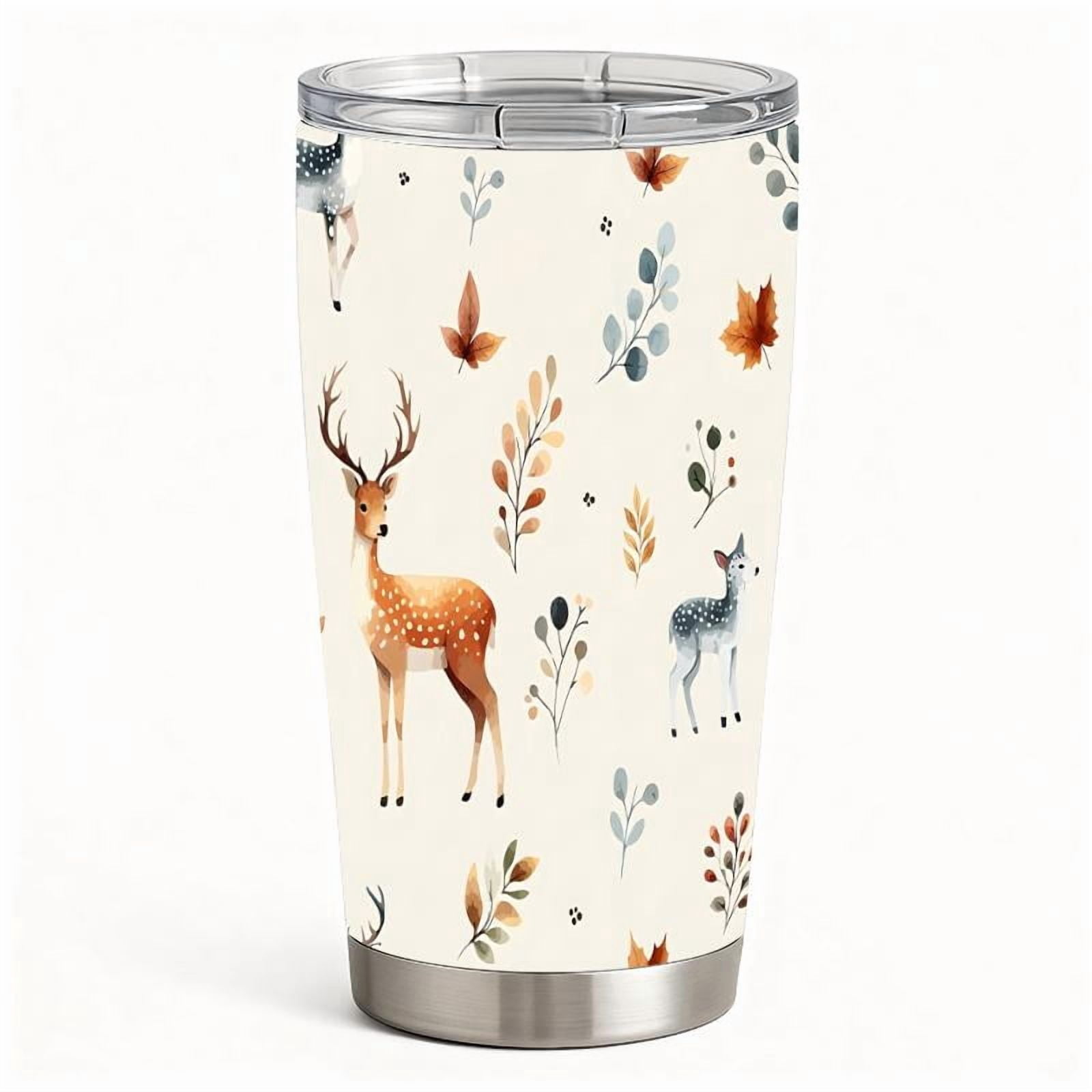 20oz Watercolor Deer and Fall Leaves Stainless Steel Tumbler， Tumbler ...