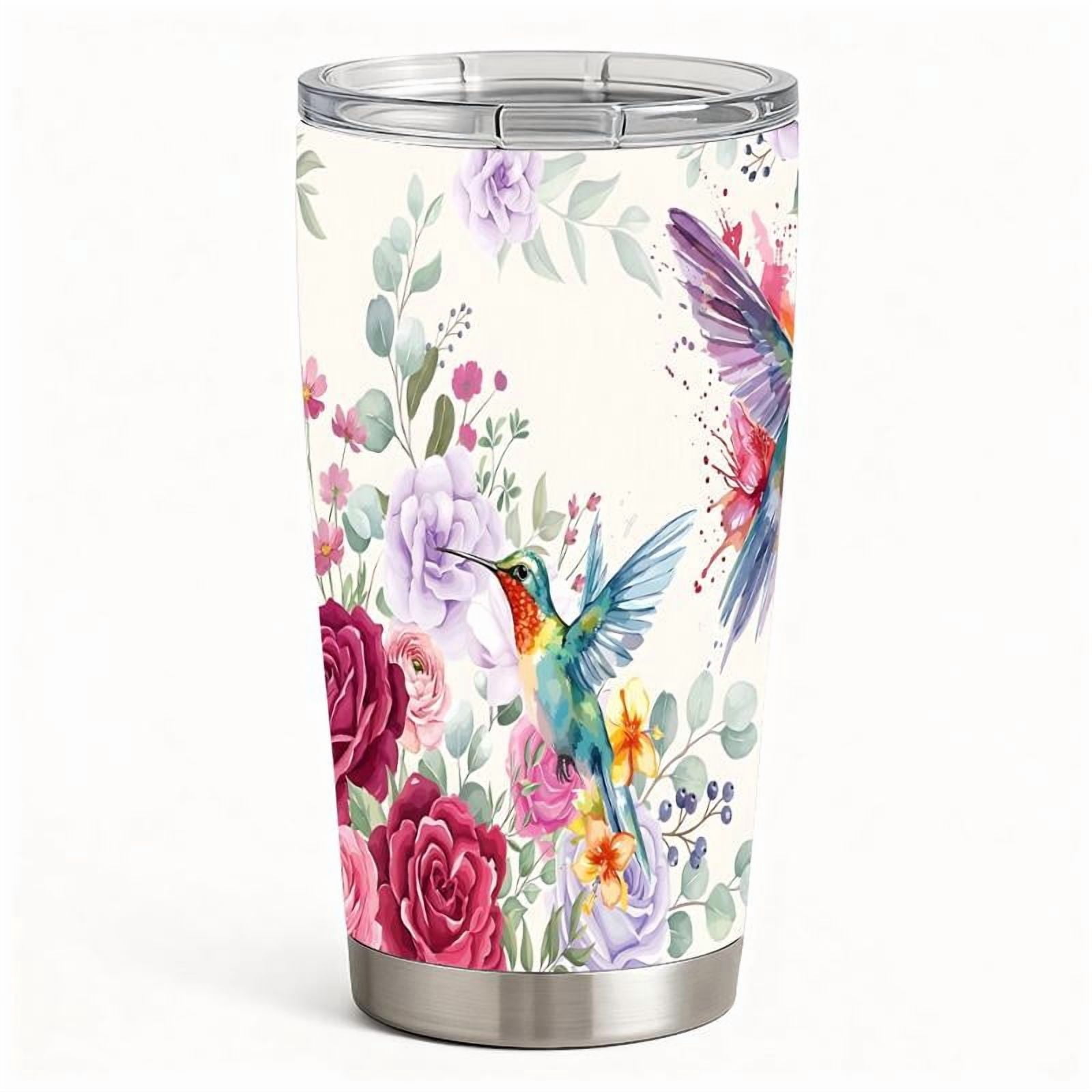 20oz Watercolor Hummingbird Floral Stainless Steel Tumbler， Tumbler ...