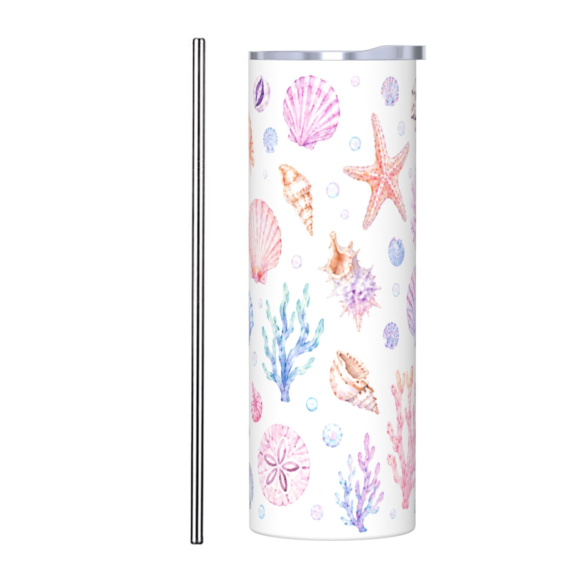 20oz Watercolor Sea Shell Starfish Coral Seahorse Ocean Marine Life ...