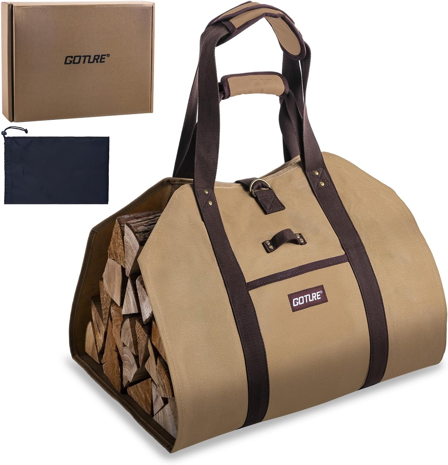 20oz Waxed Canvas 4421 Inch Firewood Carrier Bag, Waterproof Heavy Duty ...