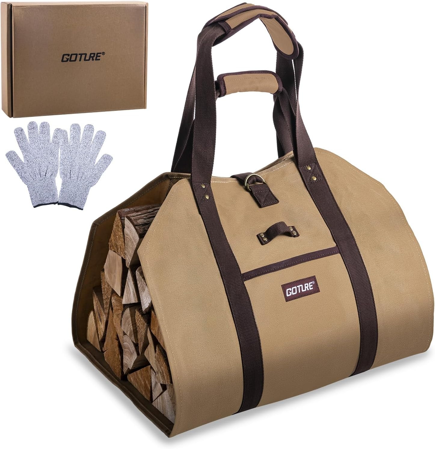 20oz Waxed Canvas 4421 Inch Firewood Carrier Bag, Waterproof Heavy Duty ...