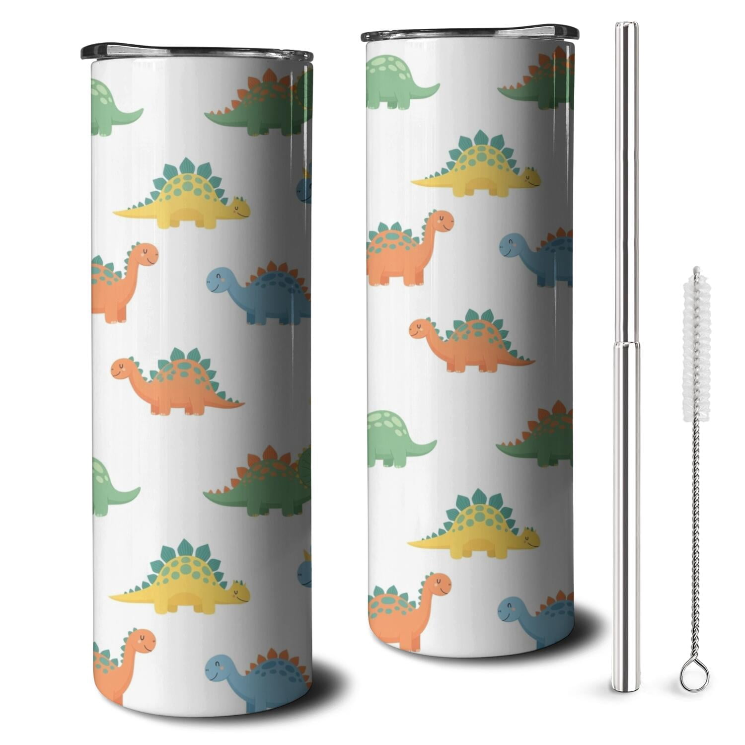 20oz White Cartoon Dinosaurs Pattern Skinny Tumblers Stainless Steel ...