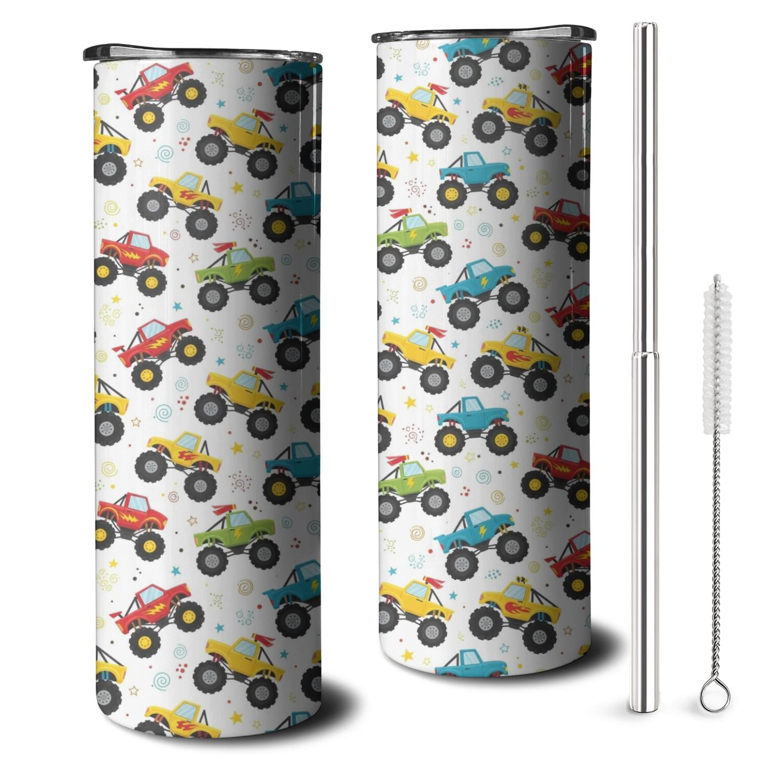 20oz White Monster Cartoon Trucks Star Pattern Skinny Tumblers ...