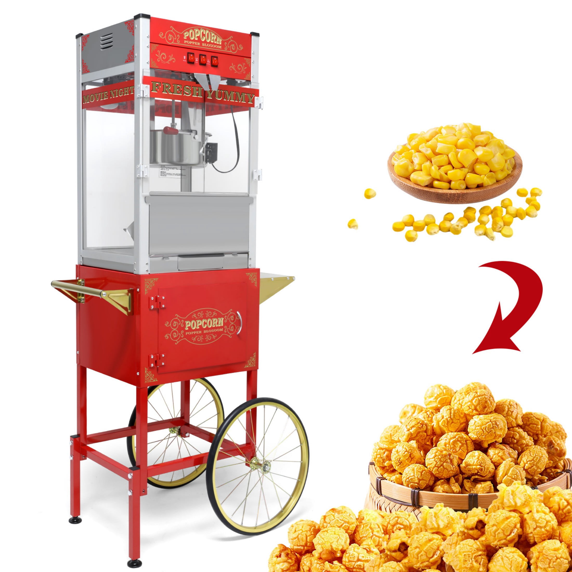 20oz popcorn machine on wheels combines an antique-style design with ...