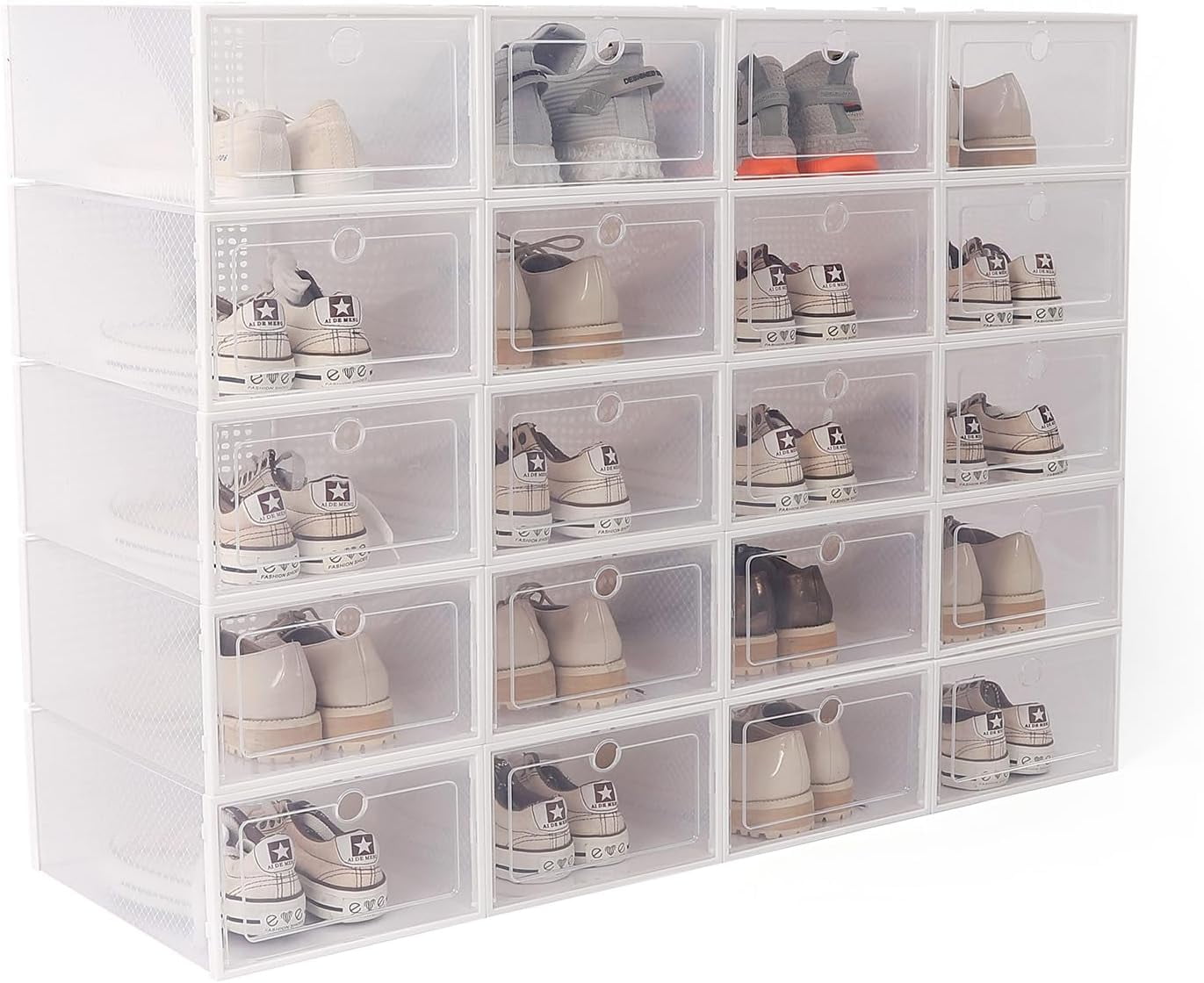 20pack Stackable Shoe Organizer, Folding Shoe Box, Clear Shoe Boxes ...