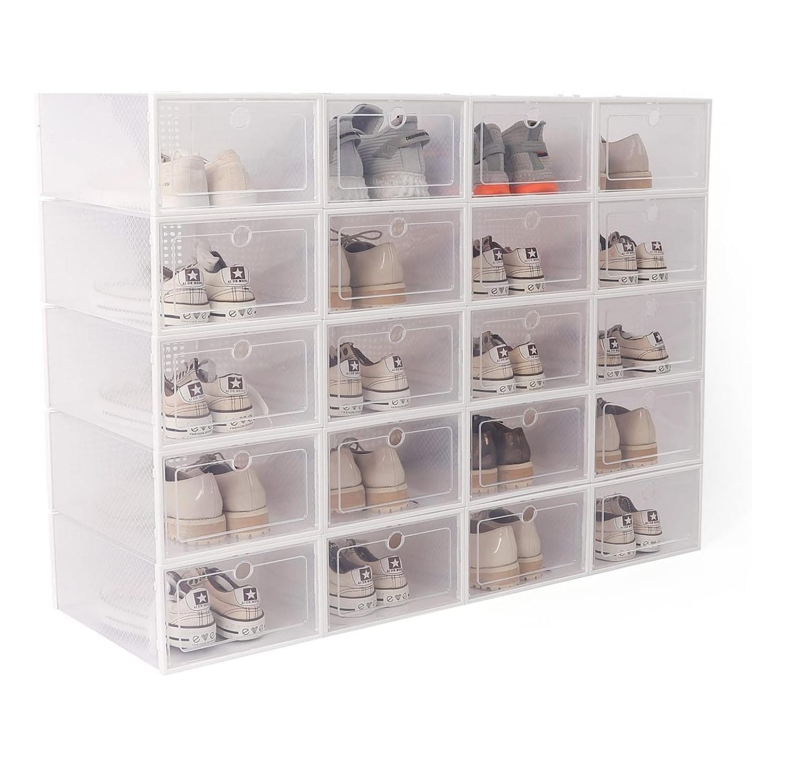 20pack Stackable Shoe Organizer, Folding Shoe Box, Clear Shoe Boxes ...