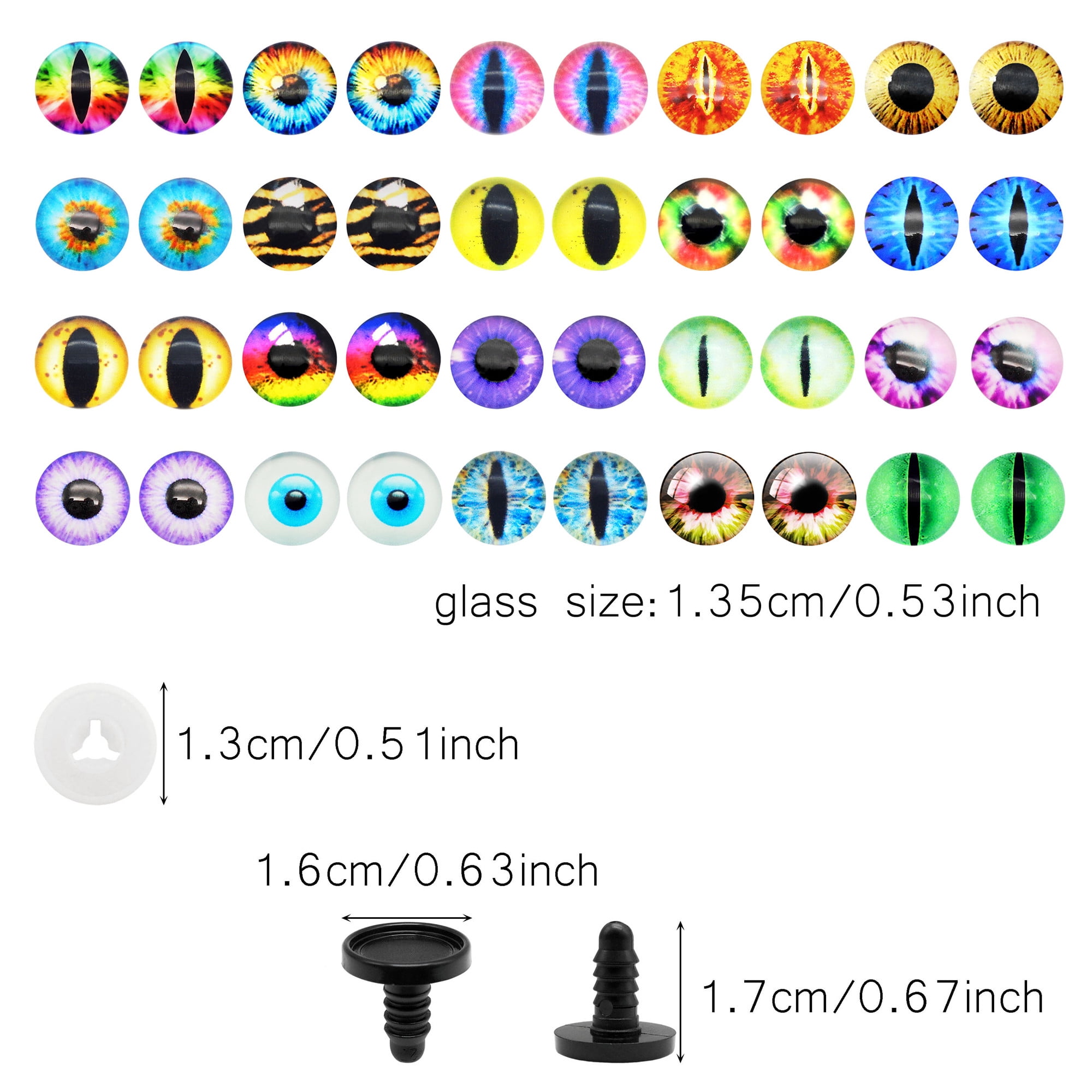 20pairs 13.5mm Glass Safety Eyes with Washers,Dome Animal Eyes Vertical ...
