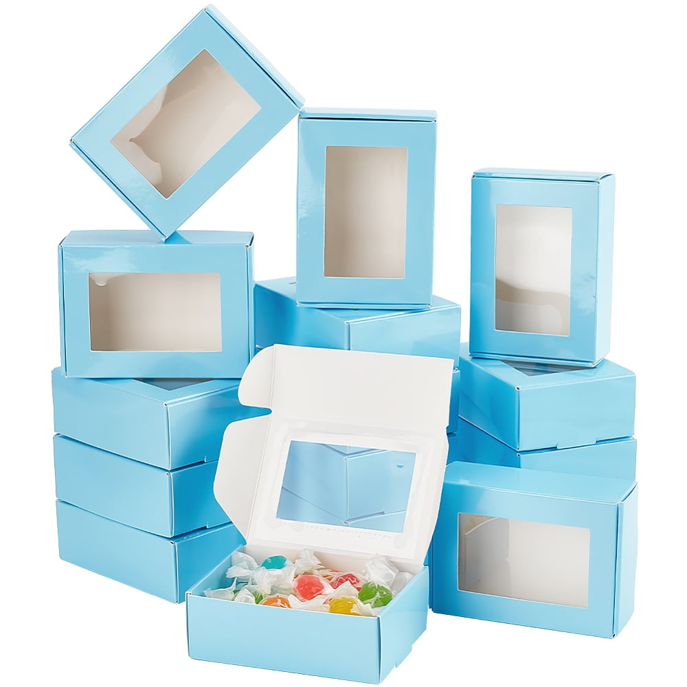 20pc 20pcs Blue Cookie Box with Window Treat Box Kraft Paper Treat Box ...