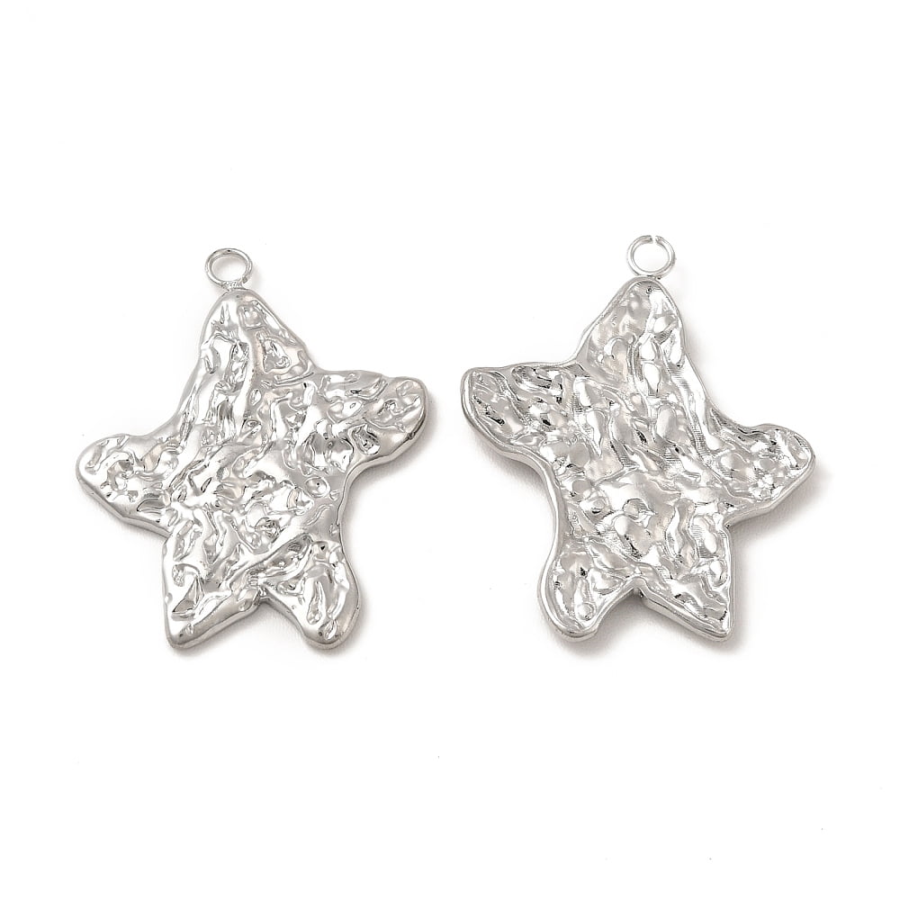 20pc 304 Stainless Steel Pendants Textured Starfish Charm Stainless ...