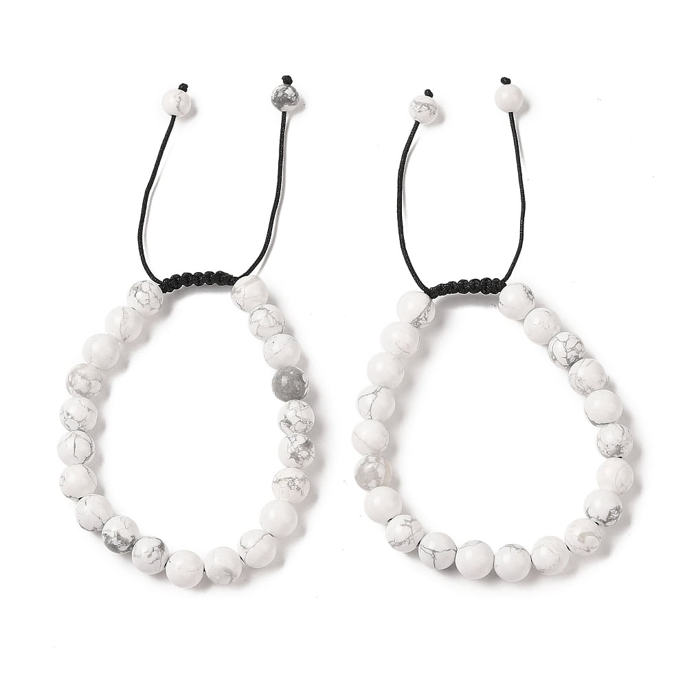20pc 8mm Round Natural Howlite Bead Bracelets Adjustable Nylon Cord ...