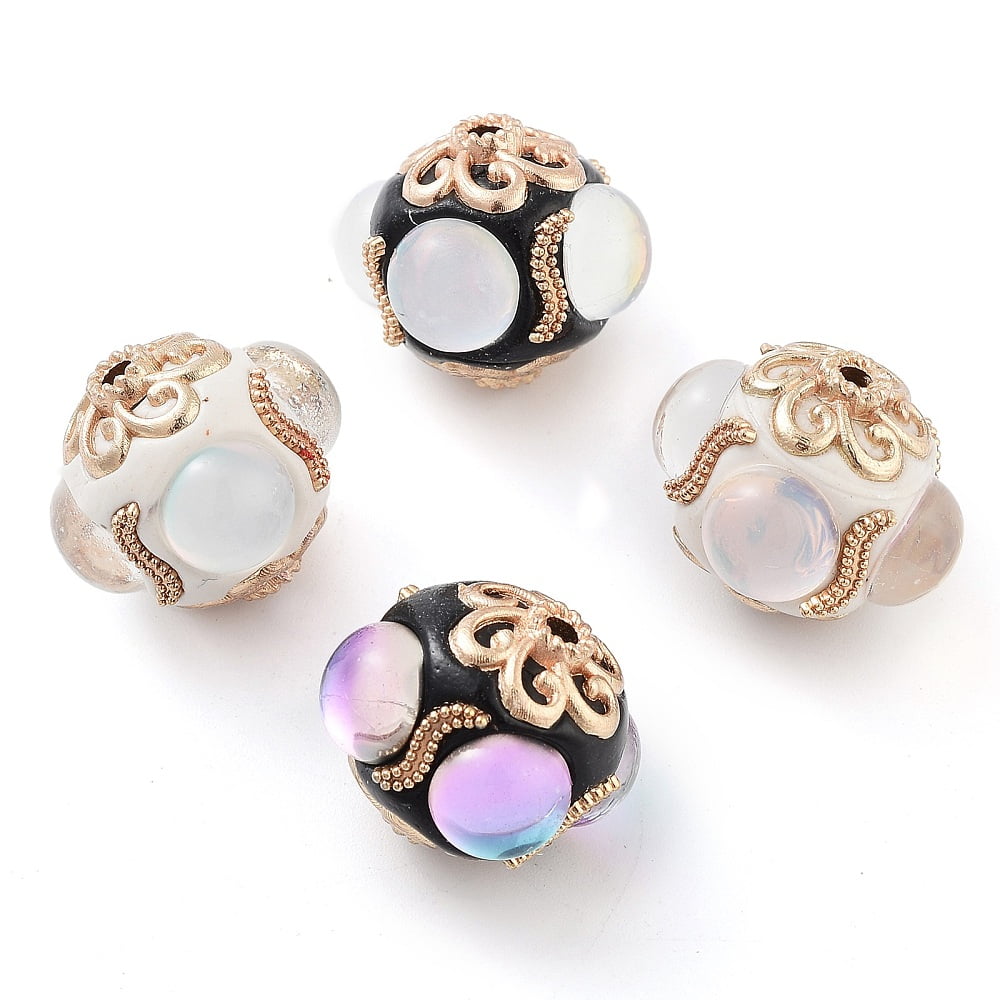 20pc Alloy with Resin Handmade Indonesia Beads Round Mixed Color 19 ...