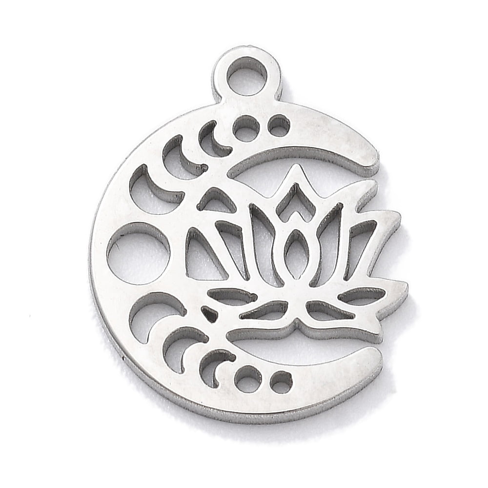 20pc Anti-304 Stainless Steel Pendants Laser Cut Moon Phase Charm ...