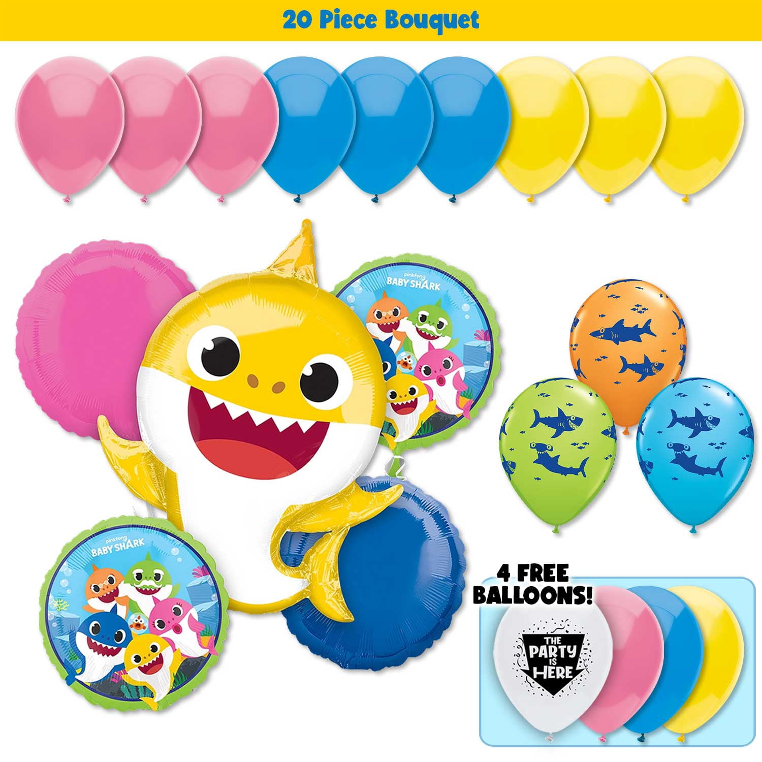 20pc Baby Shark Deluxe Balloon Bouquet - Party Birthday Decoration ...