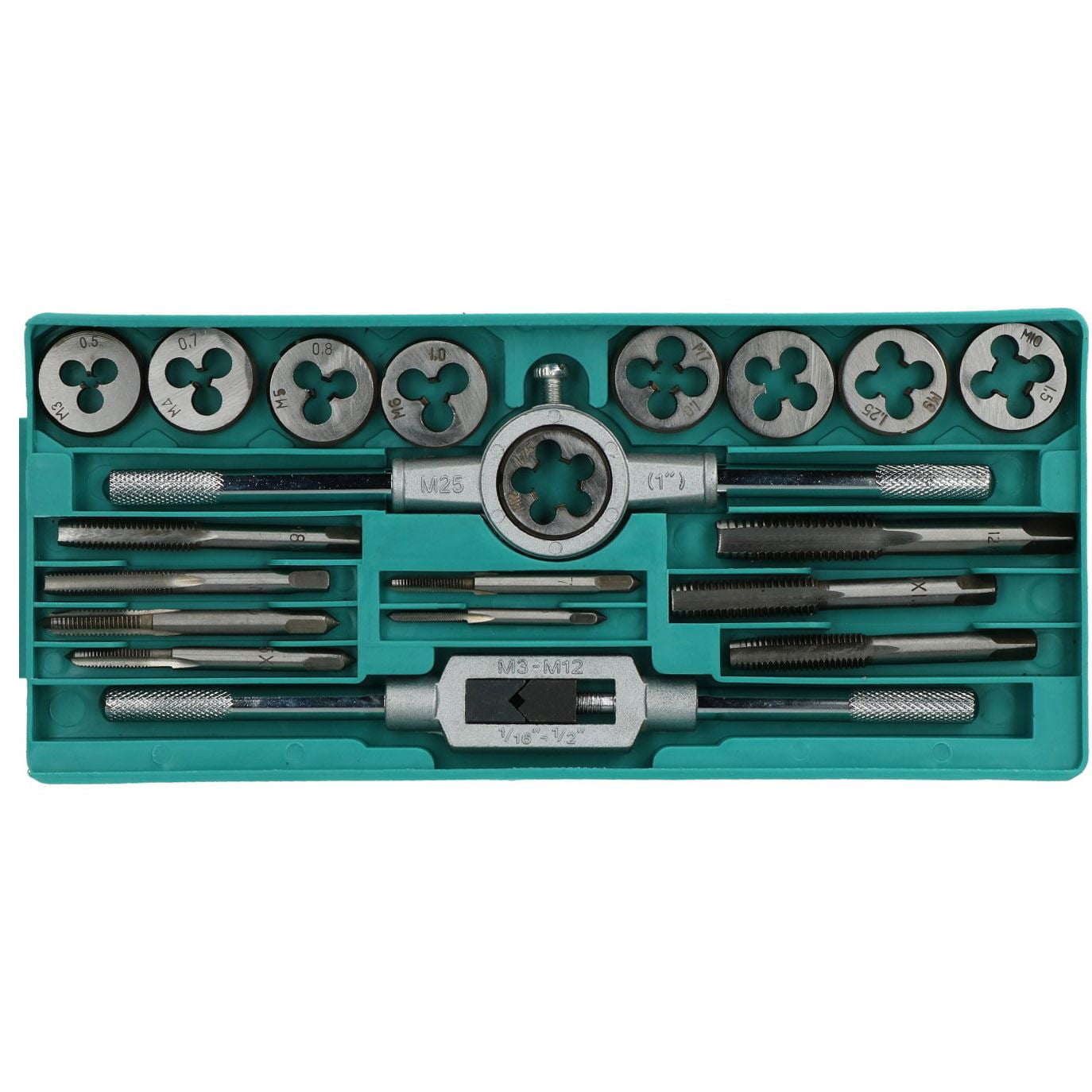 20pc Carbon Steel Tap & Die Metric Thread Cutter M3 - M12 With Wrenches ...