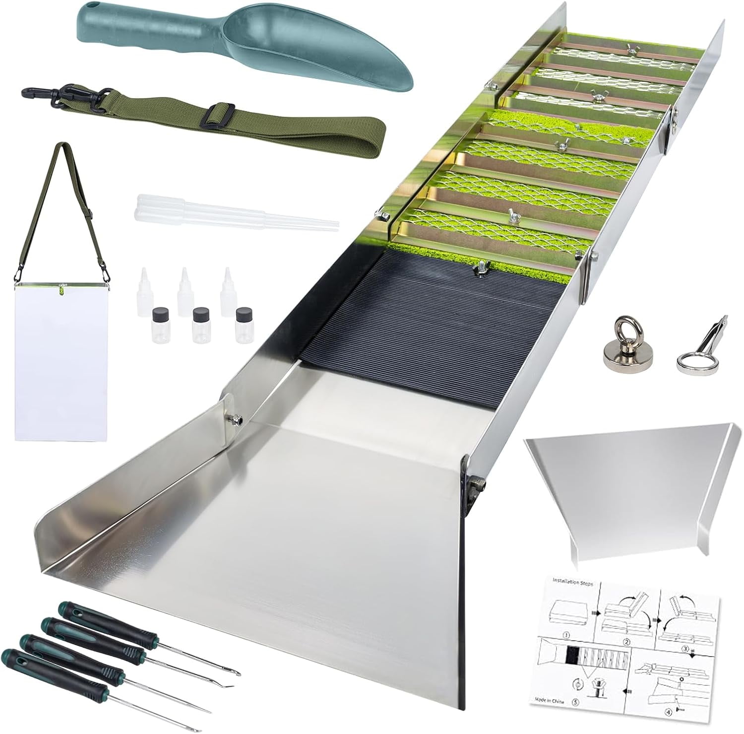 20pc Complete Gold Panning & Prospecting Kit with 50" Folding Sluice ...