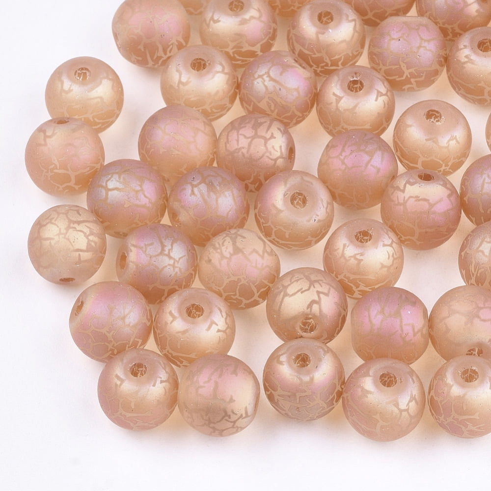 20pc Electroplate Glass Beads Frosted Round with Pattern Dark Salmon 8 ...