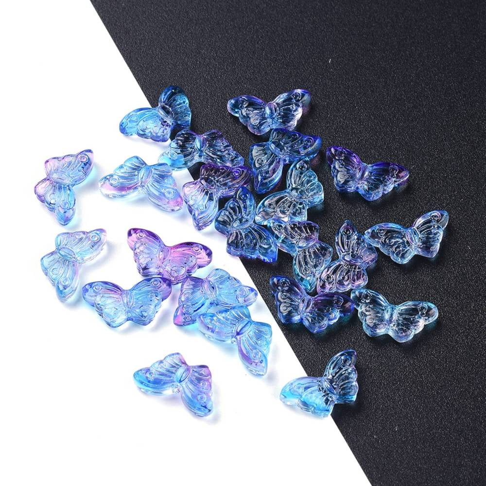 20pc Electroplate Transparent Glass Beads Butterfly Cornflower Blue 14 ...