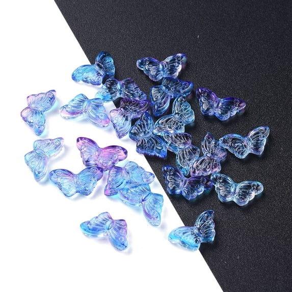 20pc Electroplate Transparent Glass Beads Butterfly Cornflower Blue 14 ...
