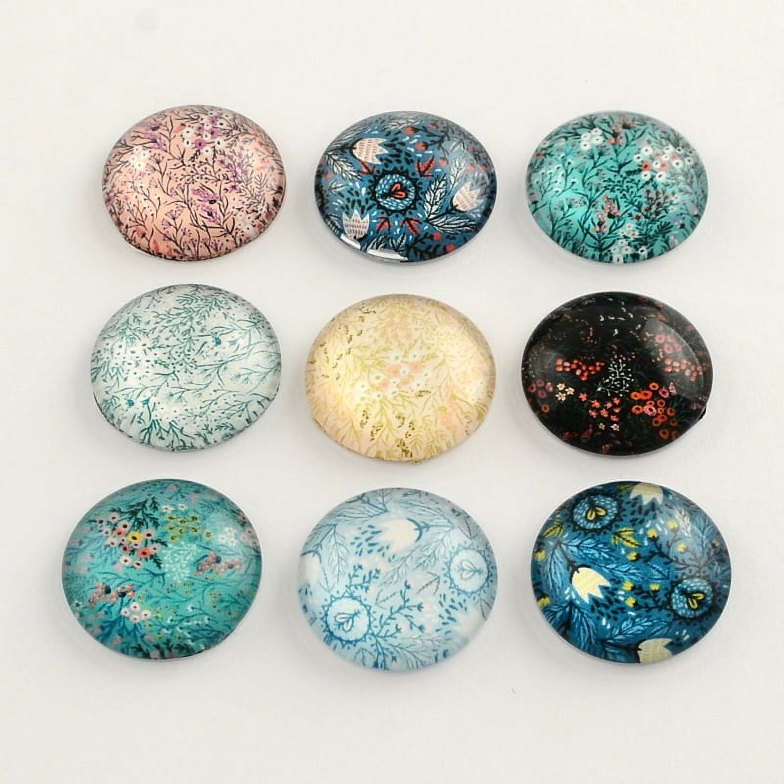 20pc Flatback Half Round/Dome Flower and Plants Pattern Glass Cabochons ...