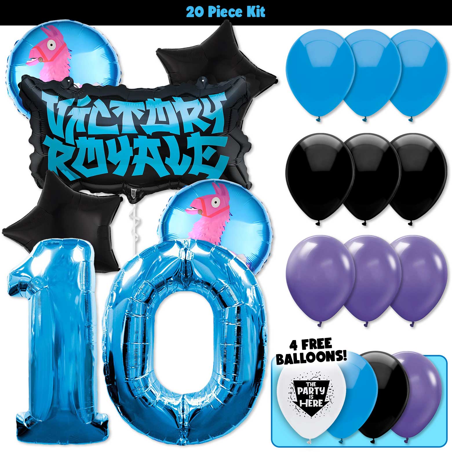 20pc Fort Game Victory Royal Balloon Kit with 42" Blue Balloon Number ...