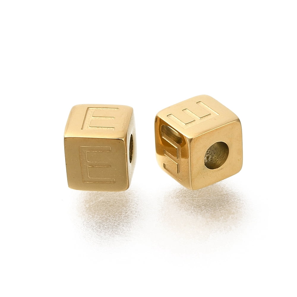 20pc Ion Plating(IP) 304 Stainless Steel Beads Cube with Letter Real ...