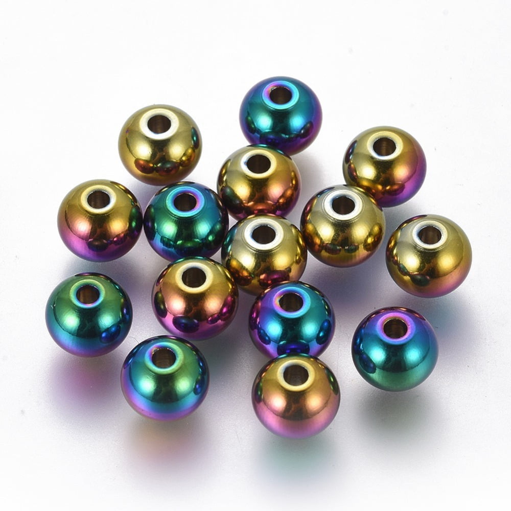 20pc Ion Plating(IP) 304 Stainless Steel Beads Round Rainbow Color 8x6 ...