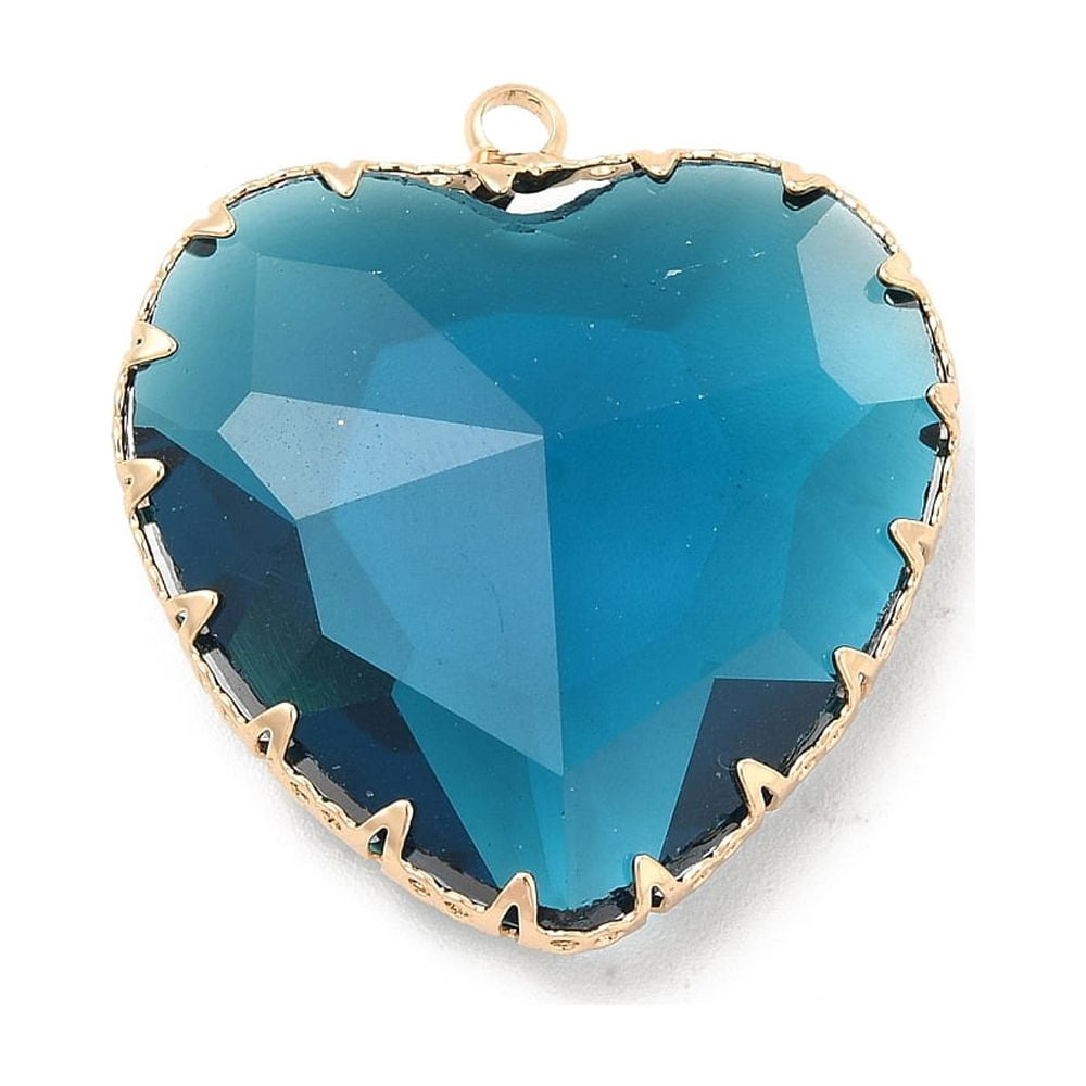 20pc K9 Glass Pendants Heart Charms with Light Gold Tone Brass Findings ...