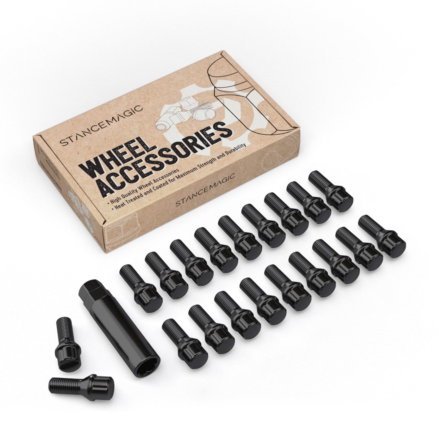 20pc Locking Spline Black 12x1.5 Lug Bolts with Socket Key (26mm OEM ...