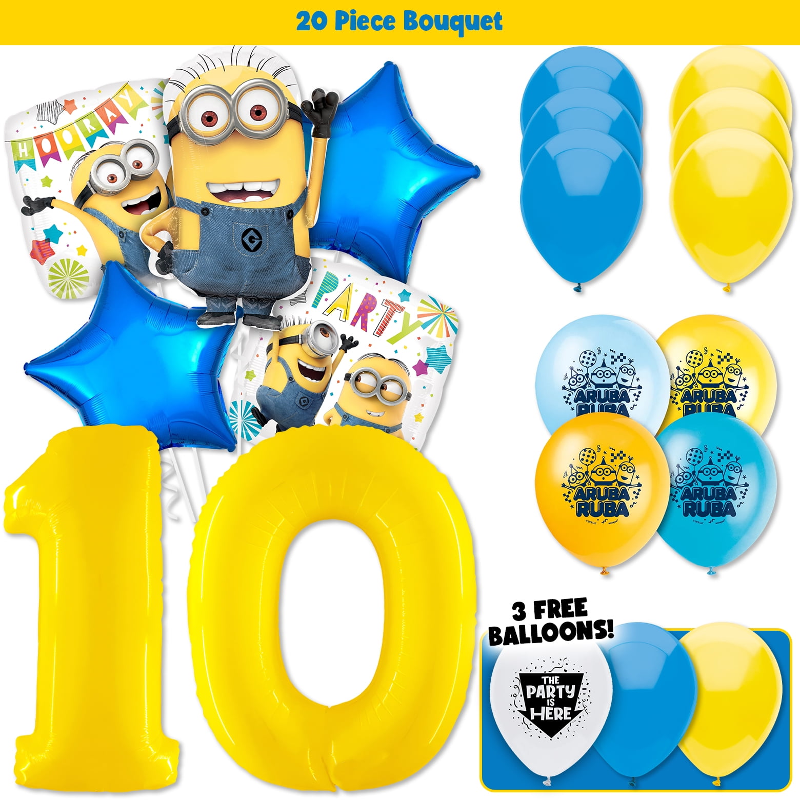 20pc Minions It's a Party Balloon Kit with 40" Yellow Balloon Number 10 ...