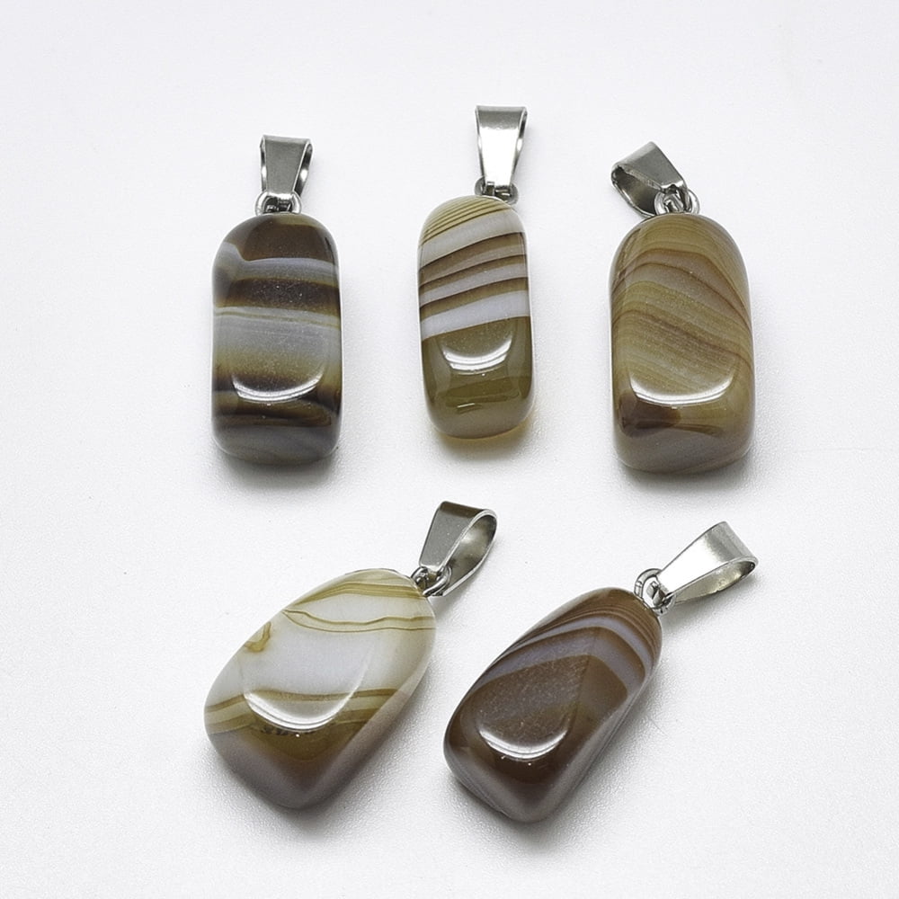 20pc Natural Banded Agate/Striped Agate Pendants Dyed with Stainless ...
